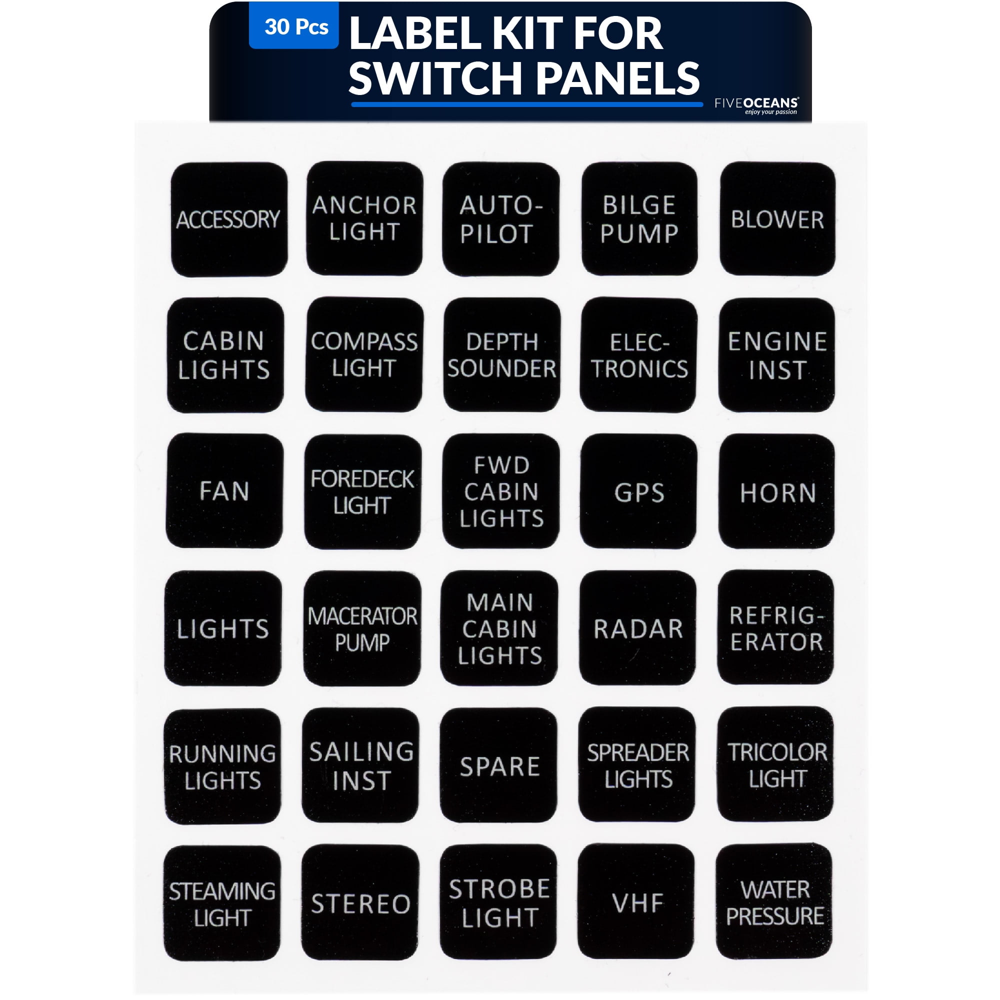 Five Oceans Marine Dashboard Decal Label Kit for Boat Switch Panel ...