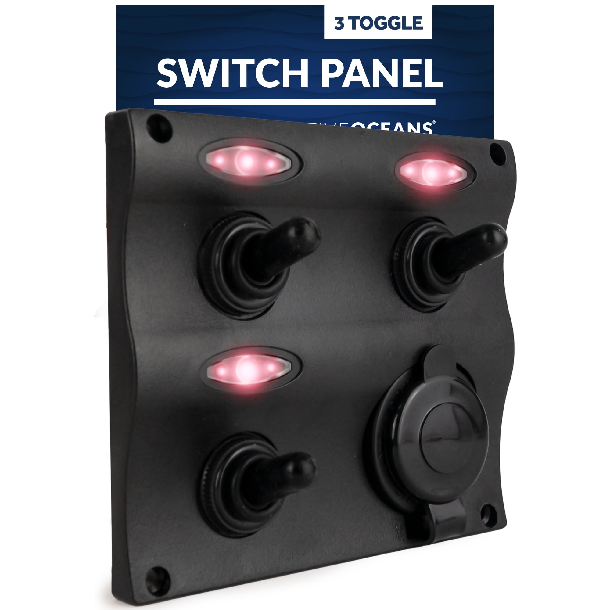 Five Oceans Marine Waterproof 3 Gang Toggle Switch Panel with Power ...