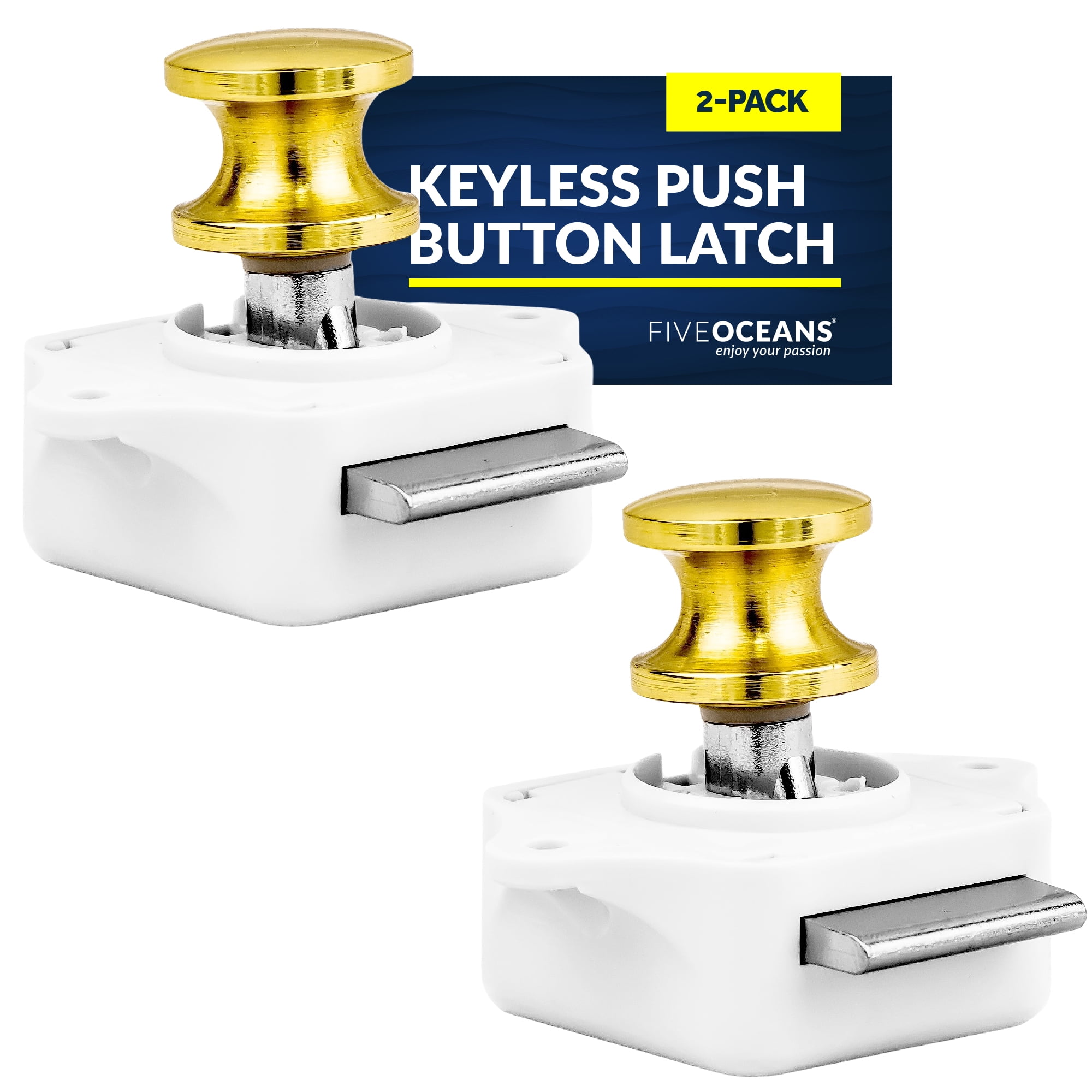Five Oceans Polished Brass Keyless Push Button Latch (Pair) FO91-M2 ...