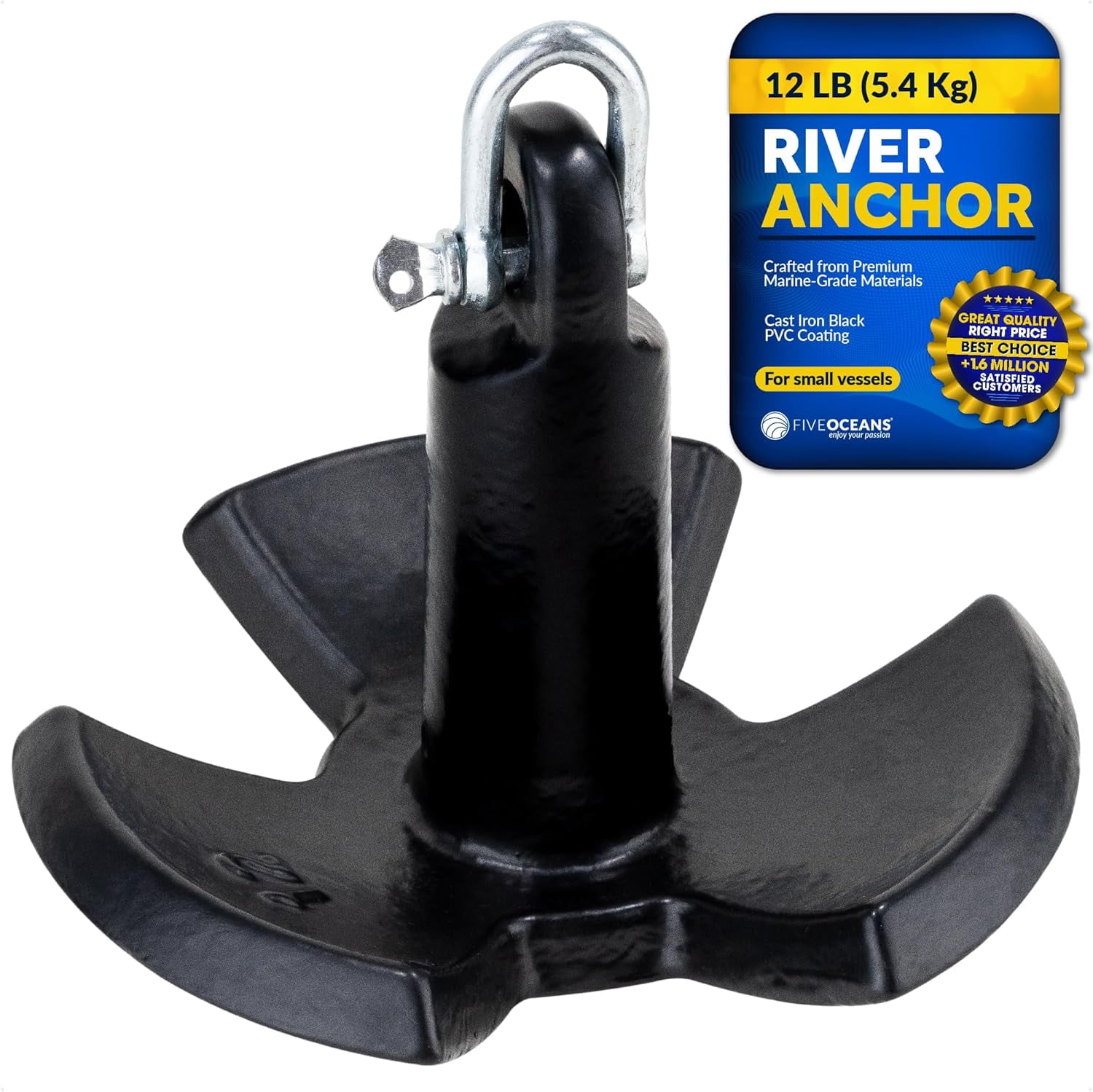 Five Oceans River Boat Anchor & Boat Anchor Kit, Black PVC Vinyl Coated ...