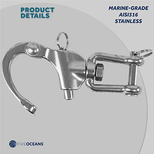 Five Oceans Stainless Steel 5-inch Jaw Swivel Eye Snap Shackle ...