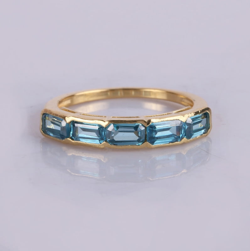 Five Octagon Cut Aquamarine Channel Set Stacking and Wedding Gift Ring ...