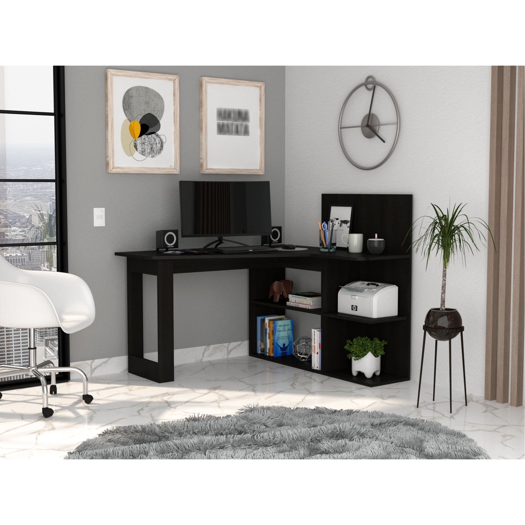 Five Open Shelf Desk | L-Shaped, Right Return, Fits in Corner - Walmart.com