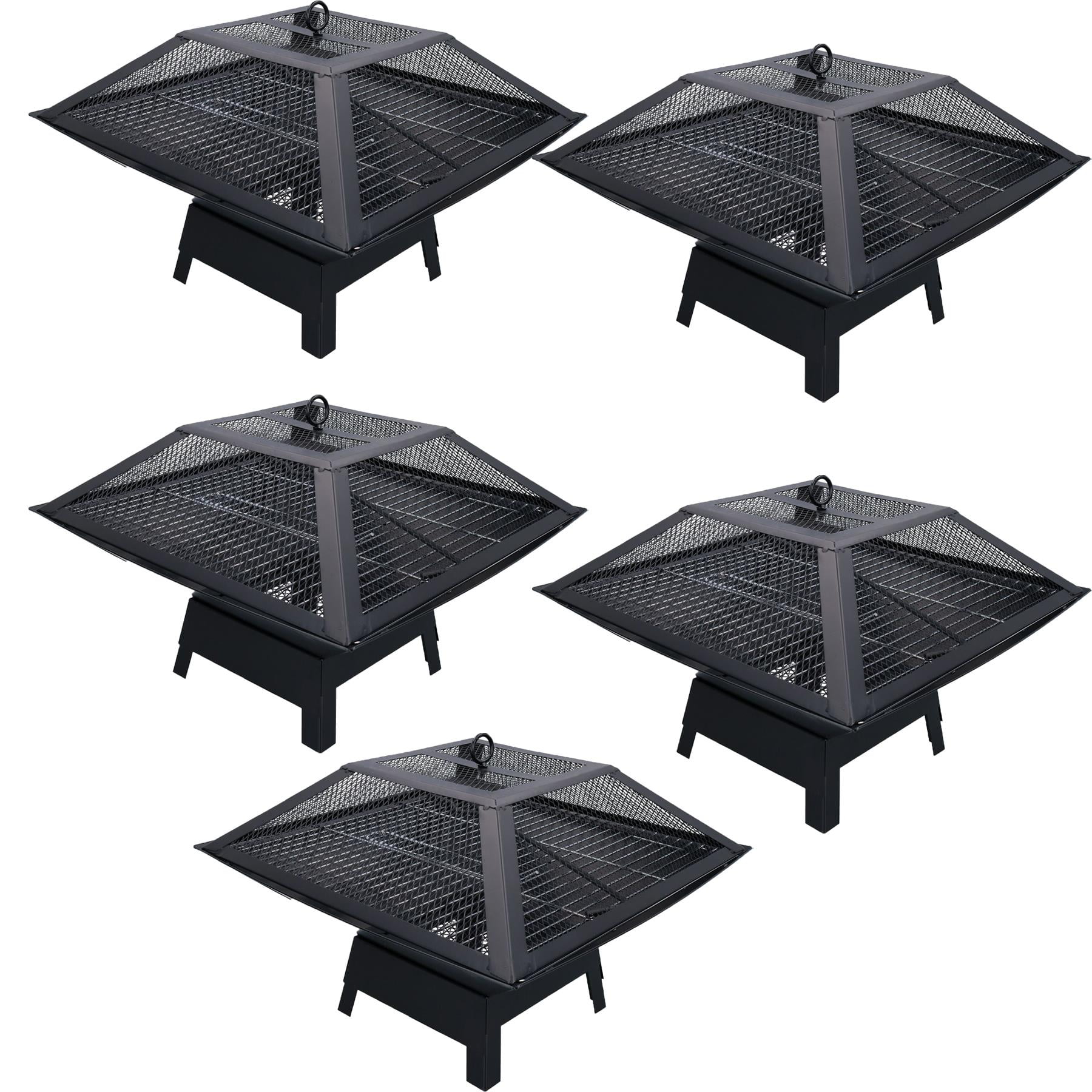Five Outdoor Metal Garden Fire Pit Basket With BBQ Barbecue Grill ...