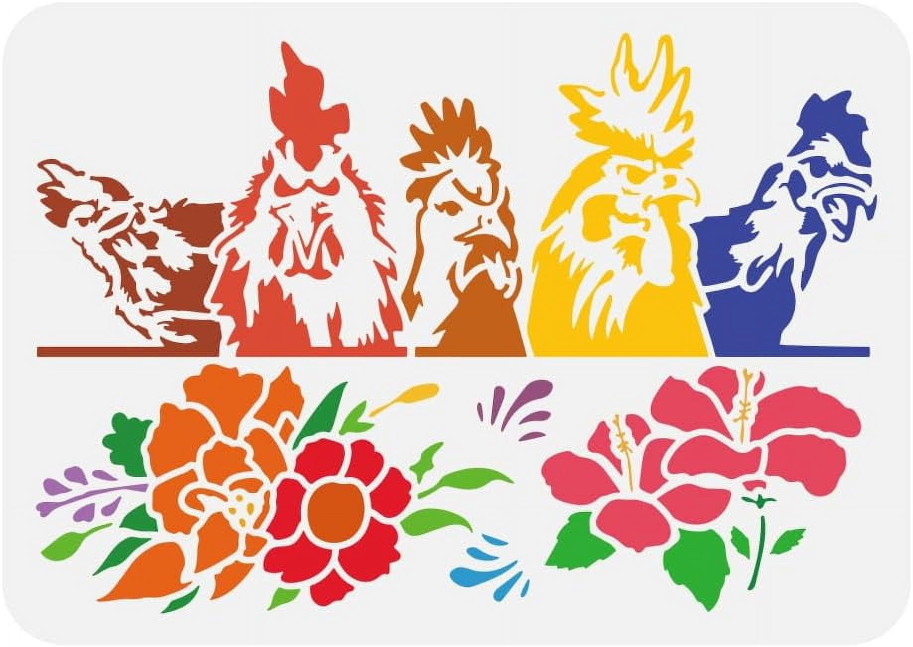 Five Peeping Chickens Painting Stencil 8.3x11.7 inch Reusable Roosters ...