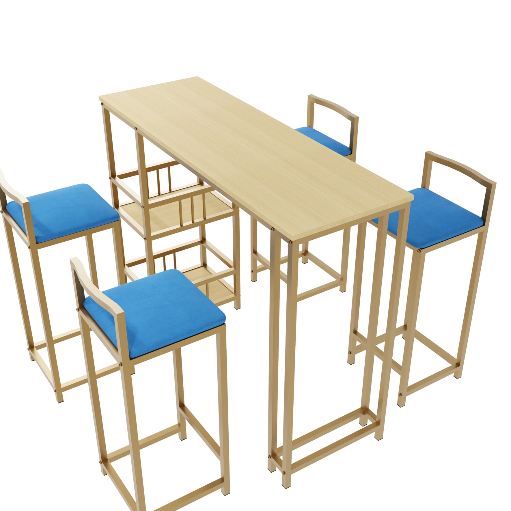 Five Piece Bar Table and Chair Set with Gold Frame, Multi-Layer ...