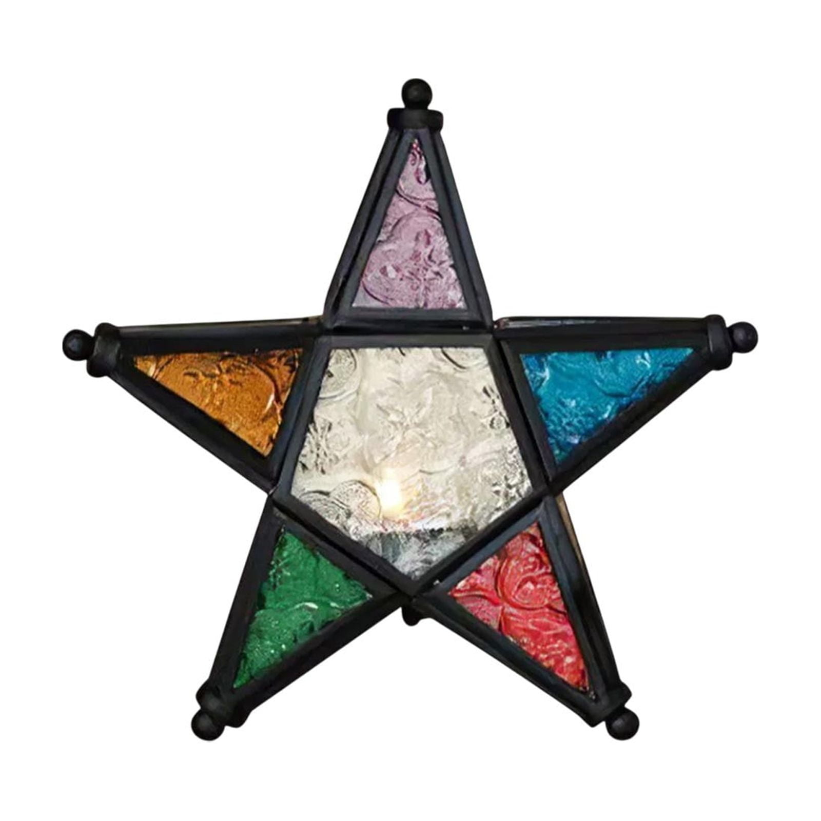 Five Pointed Star Windproof Candlestick, Stained Glass Wind Lamp, Retro ...