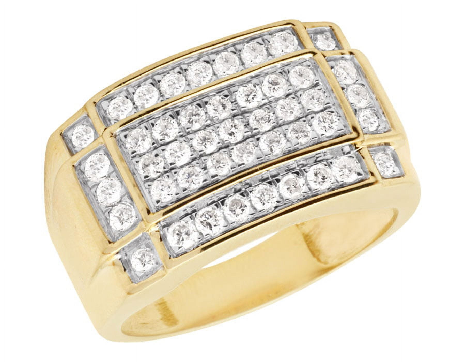 Five Row Genuine 0.92 CT Diamond Statement Pinky Ring Yellow Gold 19MM ...