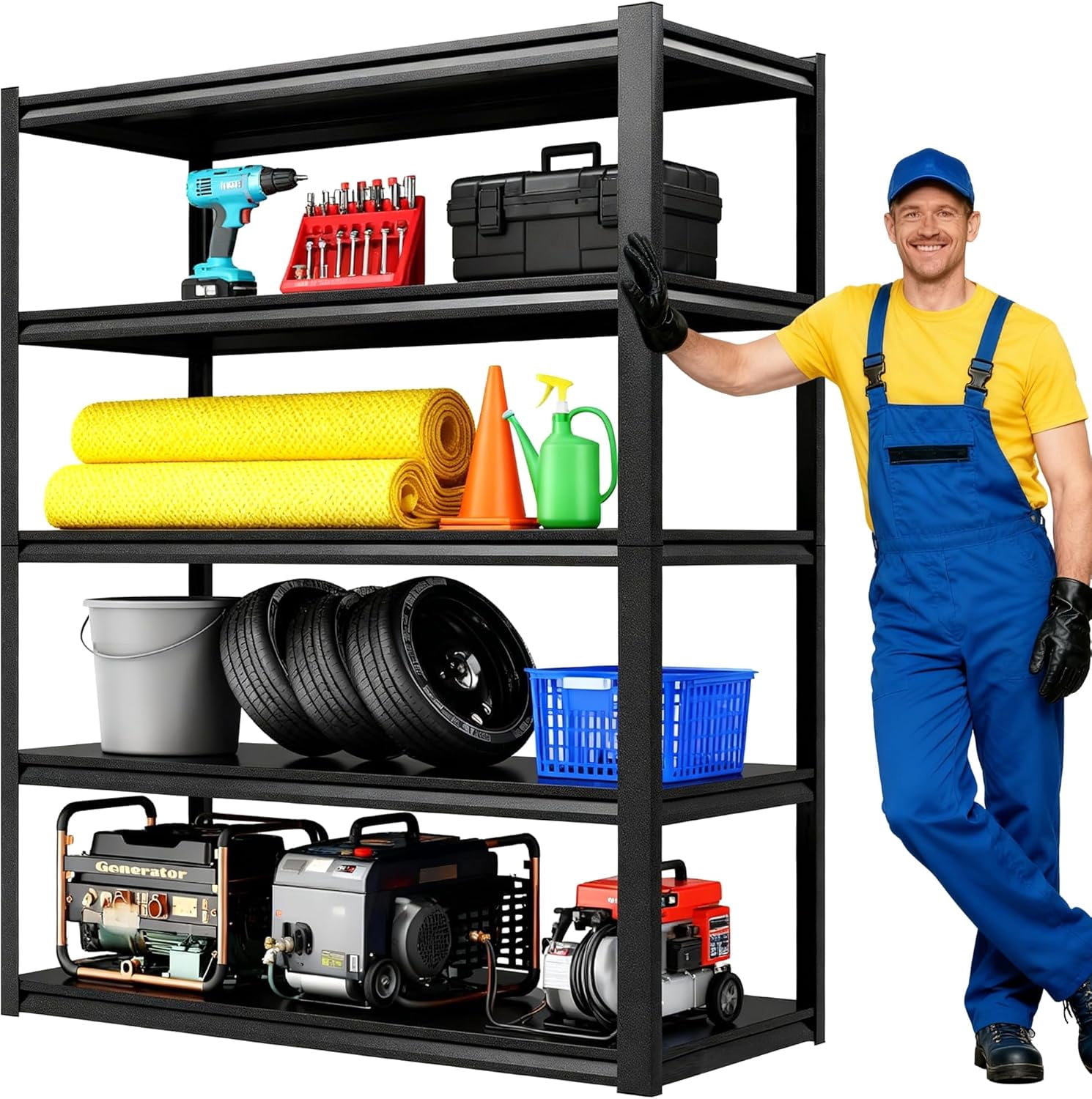 Five-Shelf Metal Garage Shelving Unit Adjustable Metal Storage Shelves ...