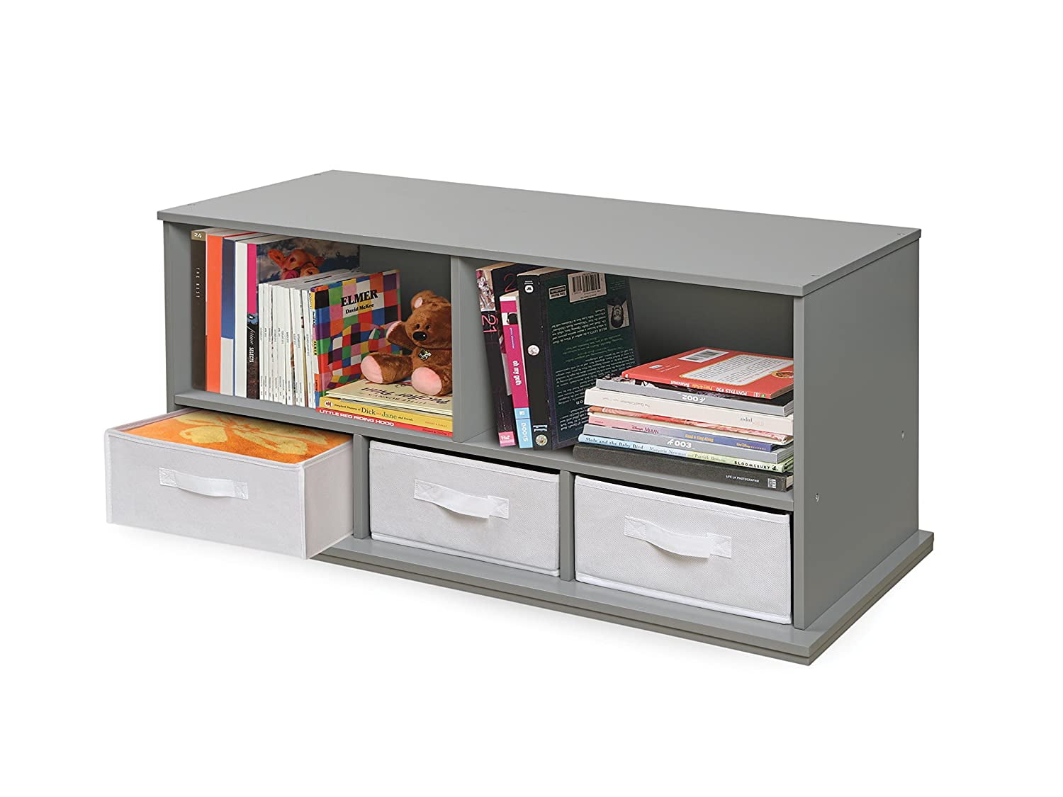 Five Shelf Stackable Toy Storage Organizer with Three Fabric Bins ...