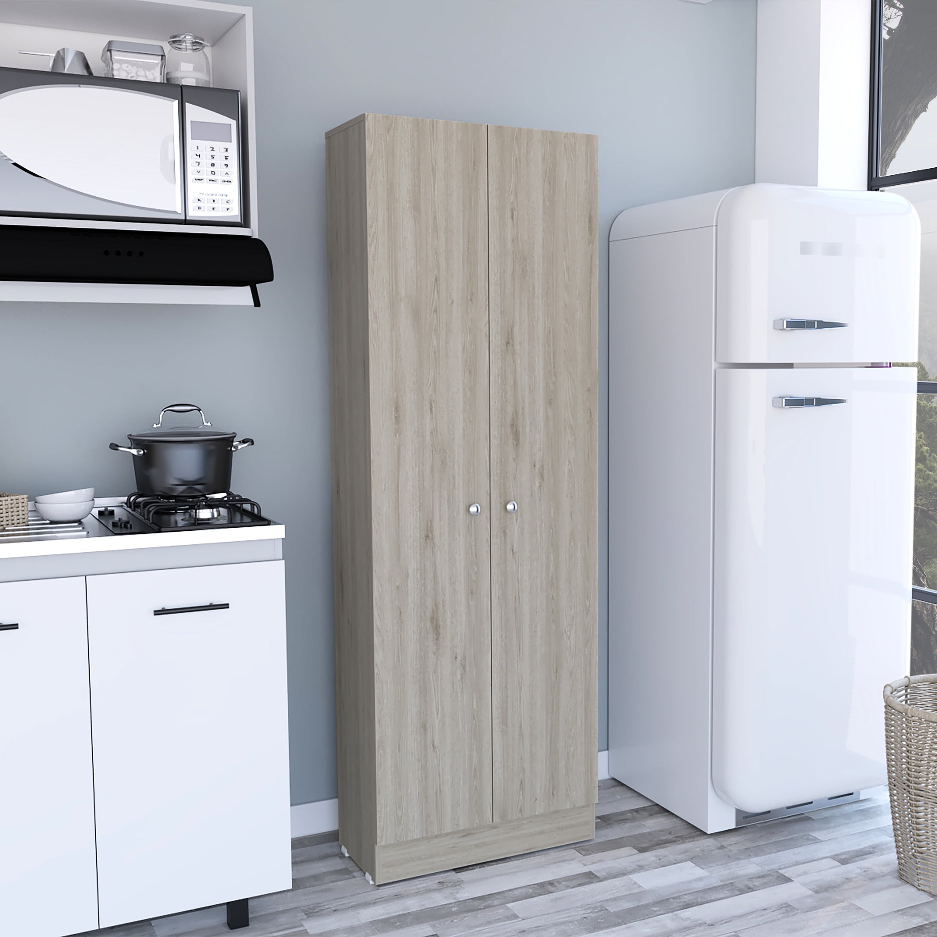 Five Shelves Double Door Cabinet In Gray, Ascending To 70" High, For ...