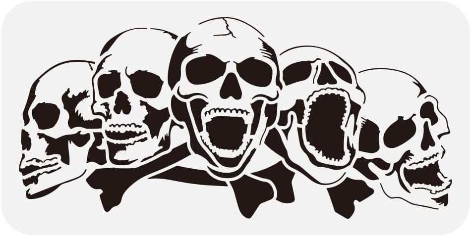 Five Skulls Large Stencil 5.9x11.8inch Terrifying Skull Head Stencils ...