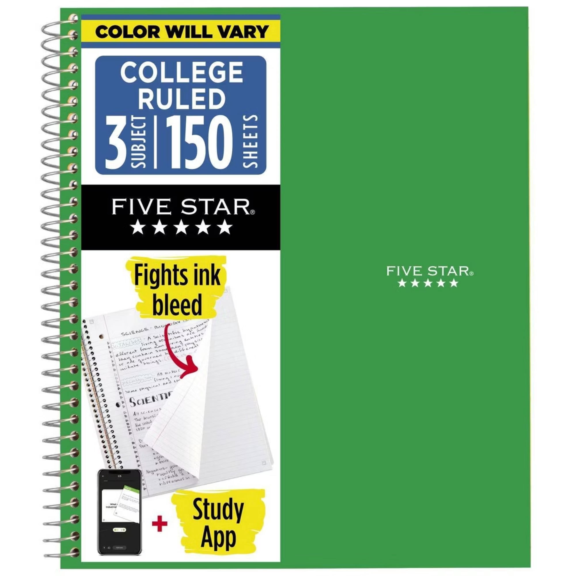 Five Star Spiral Multi-Subject Notebook, 3 Subject, College Ruled, 11 ...