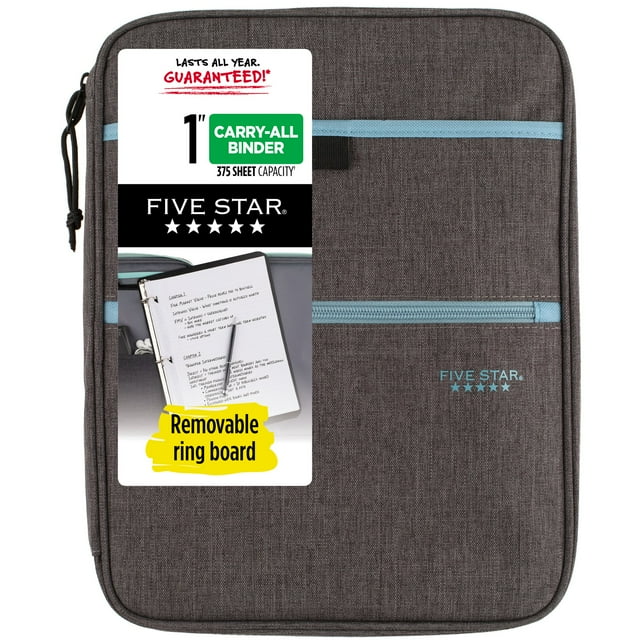 Five Star 1 Carry-All Zipper Binder 375 Sheet Capacity GrayMint ...