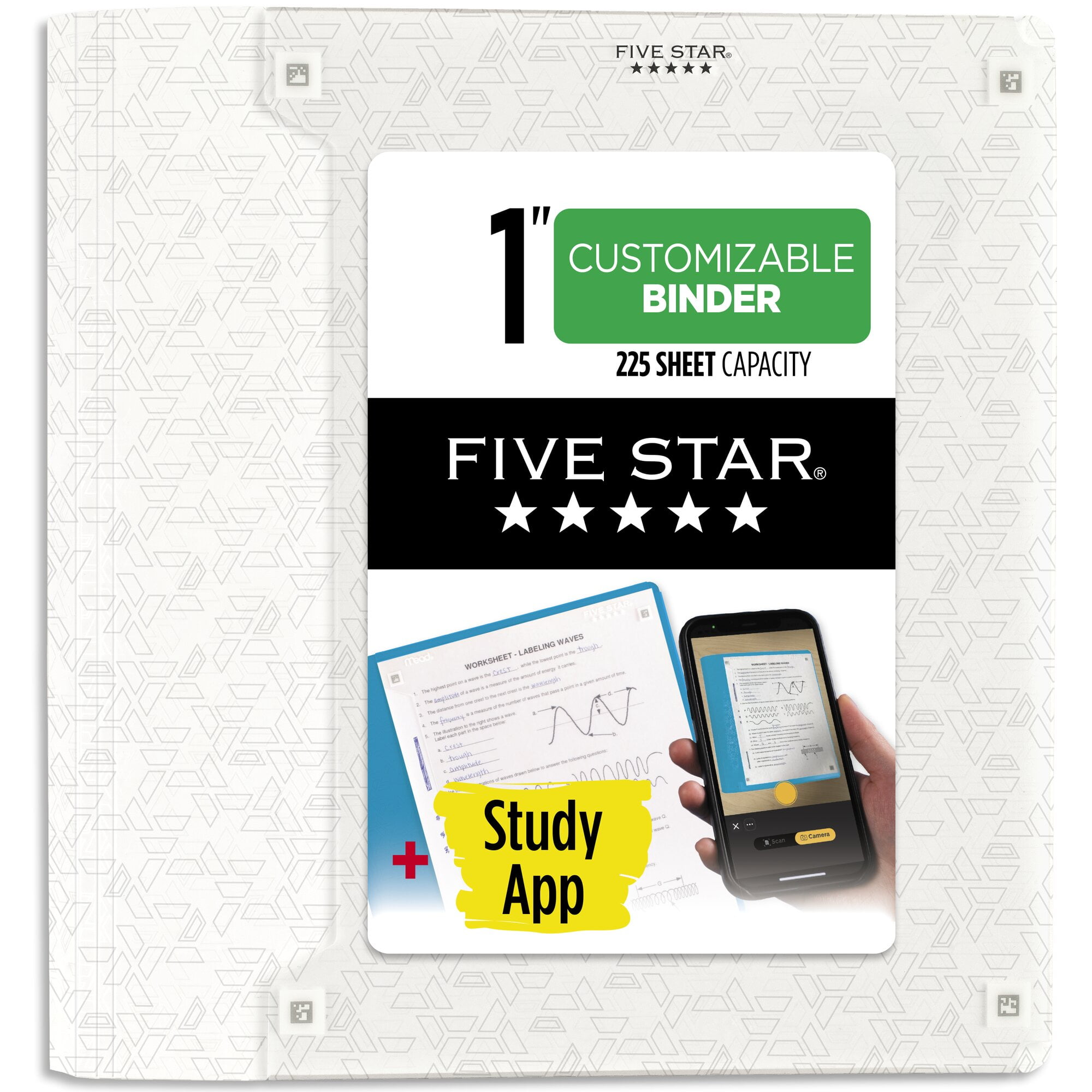 Five Star 1 Customizable Plastic Binder Plus Study App White - Binders ...