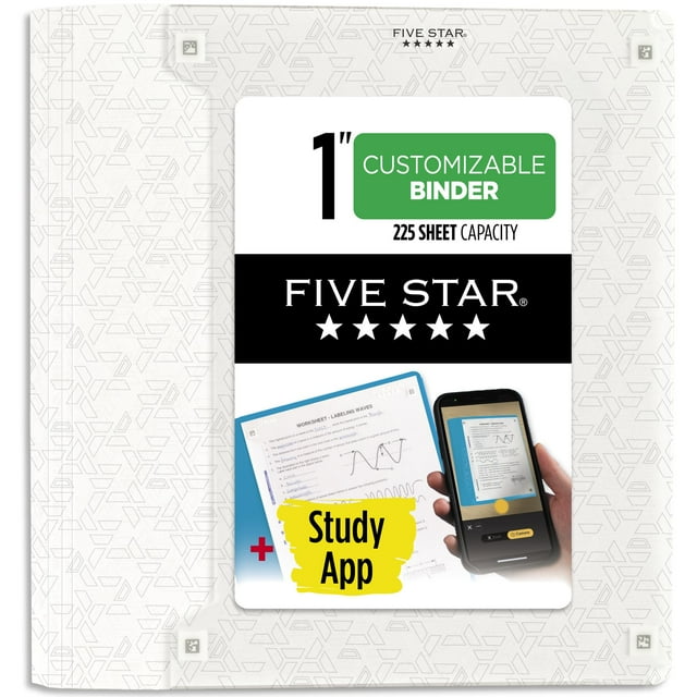 Five Star 1 Customizable Plastic Binder Plus Study App White - Binders ...