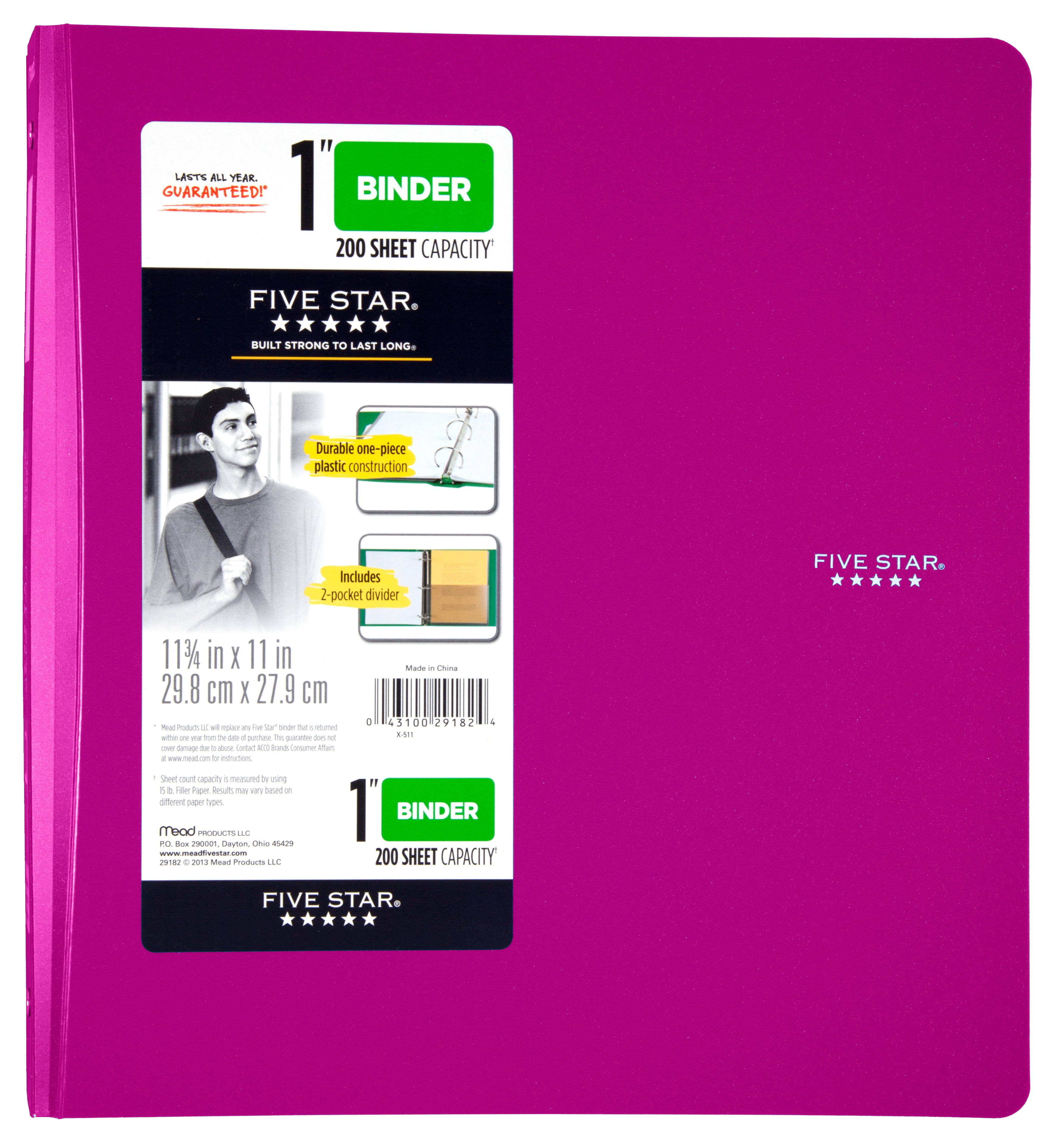 Five Star 1 Inch Poly Binder, Purple, 1 Count - Walmart.com
