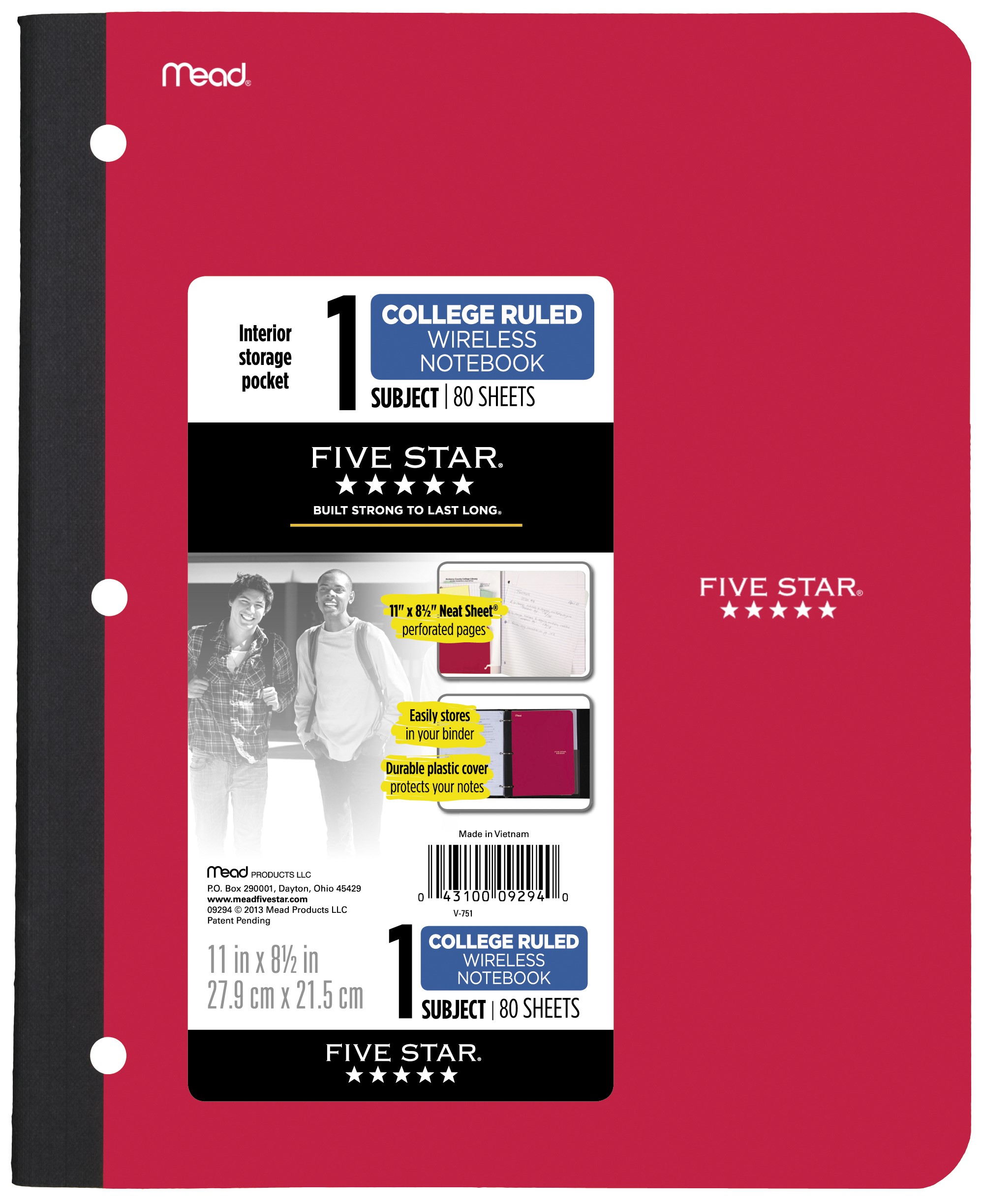 Five Star 11" Composition Book with Pocket: 80ct, CR, Red - Walmart.com