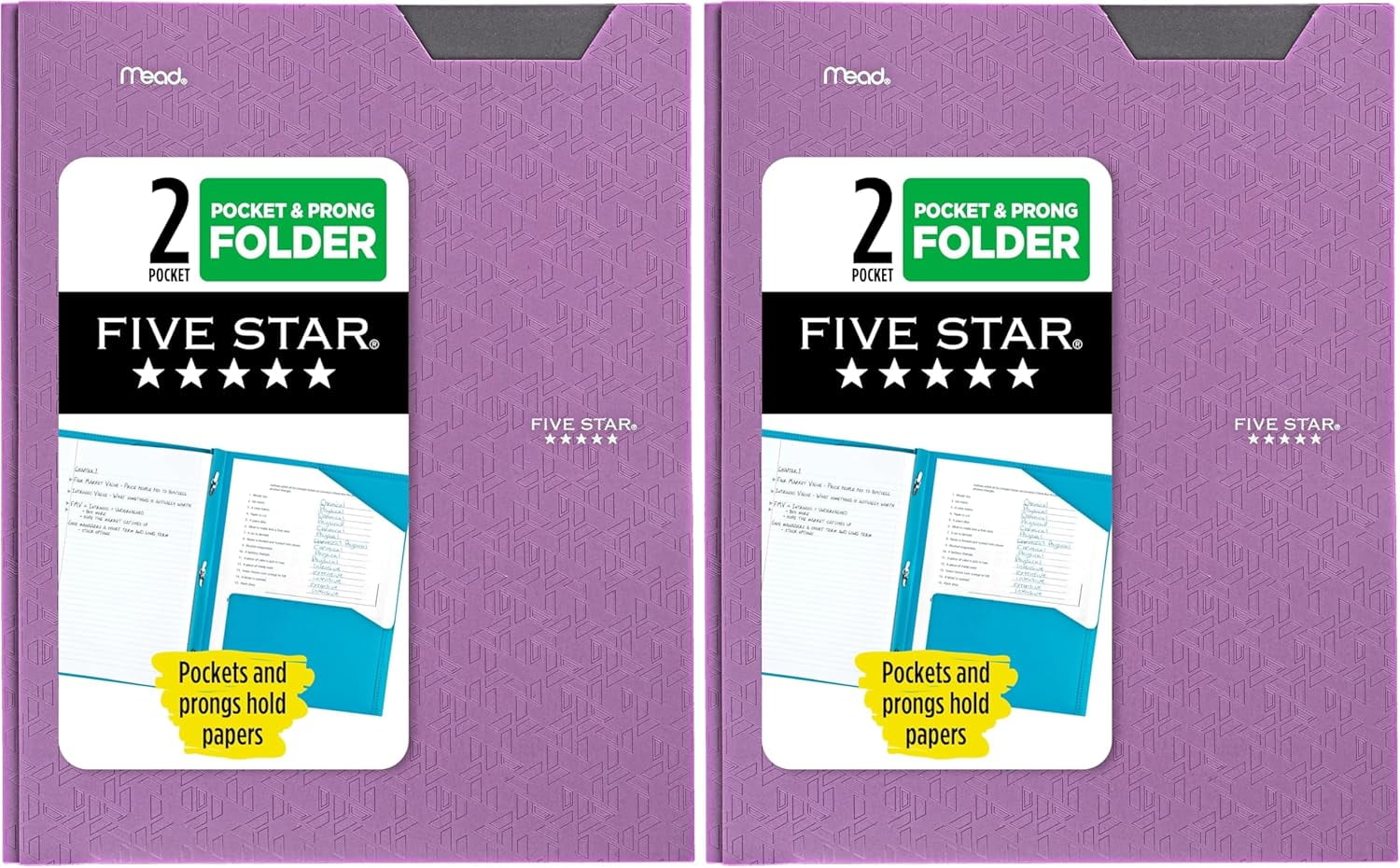 Five Star 2-Pocket Folder with Prong Fasteners, Stay-Put Folder ...