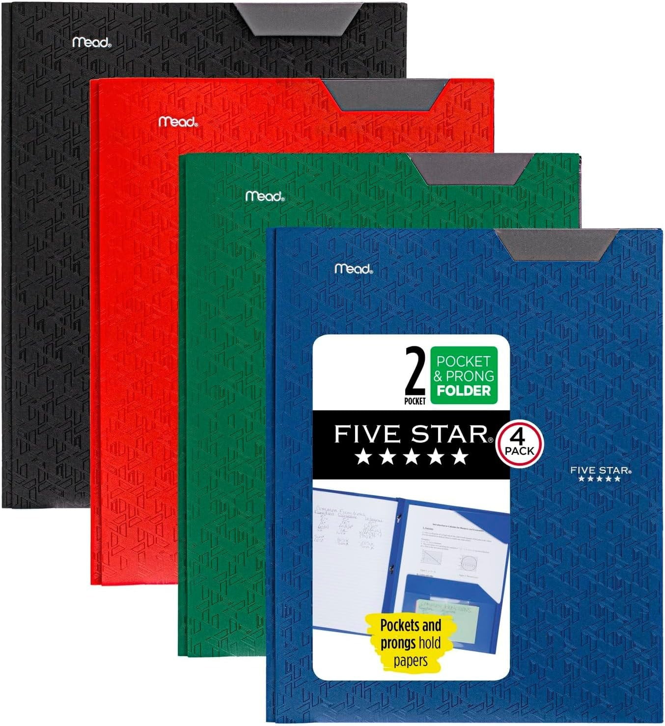 Five Star 2 Pocket Folders, 4 Pack, Plastic Folders with Stay-Put Tabs ...