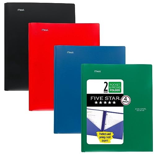 Five Star 2 Pocket Folders, 4 Pack, Plastic Folders with Prong ...