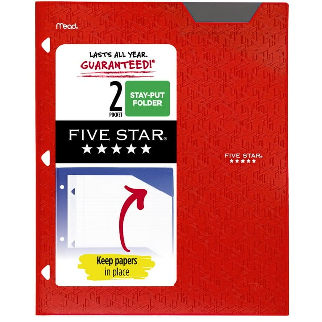 Five Star 2-Pocket Stay-Put Plastic Folder, Fire Red (333420B-WMT22 ...