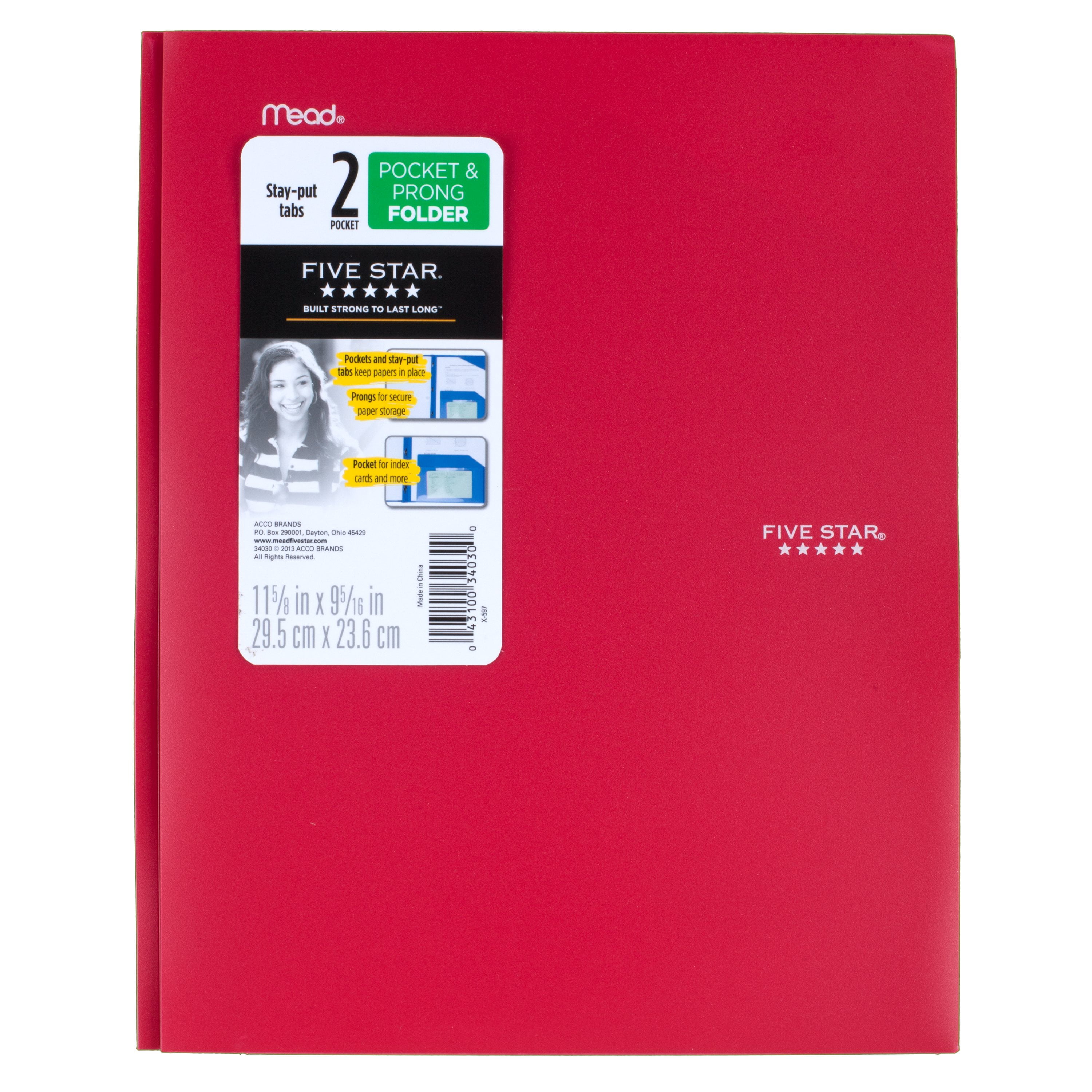 Five Star School Paper Folder, 2-Pocket Stay-Put Plastic, Red (72109 ...
