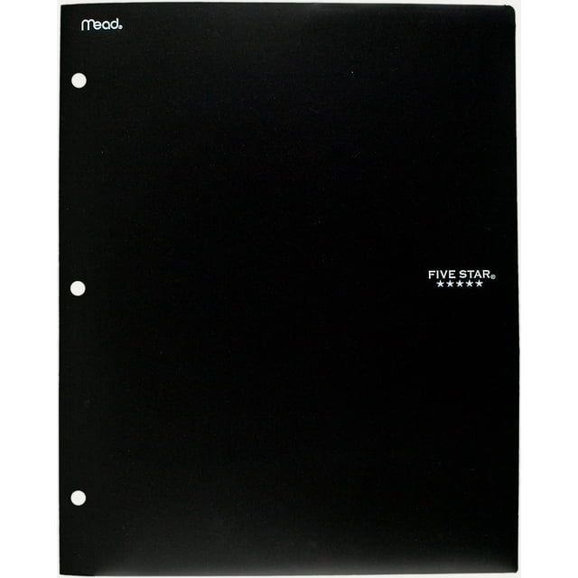 Five Star 2-Pocket Stay-put Tabs Folder with Three Hole Punched Black ...