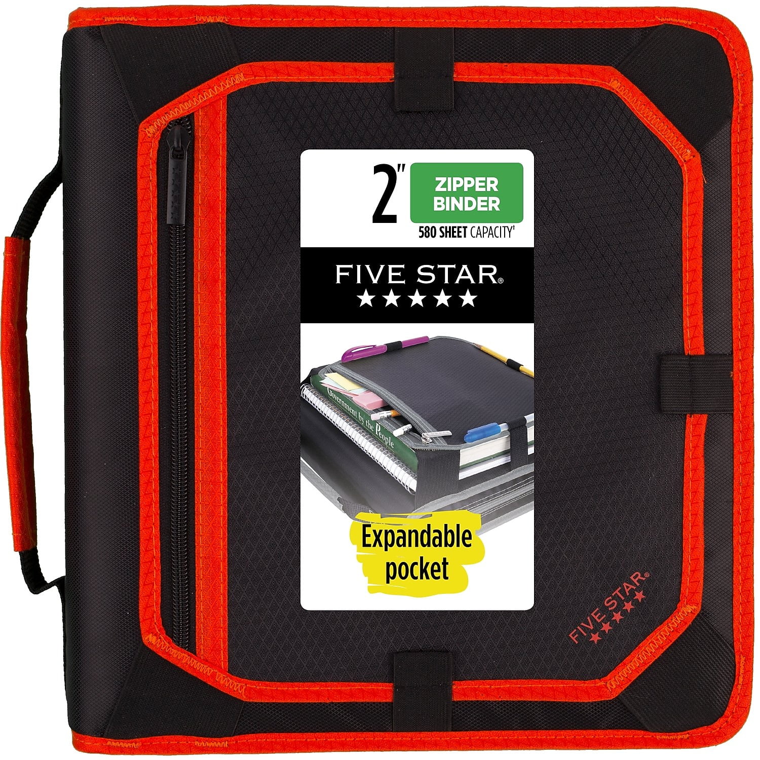 "Five Star 2"" Zipper 3-Ring Binder with Expansion Panel & Pockets ...
