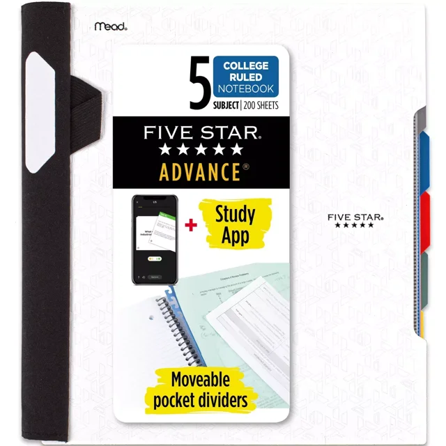 Five Star 300 Sheets 5 Subject College Ruled Spiral Notebook with ...