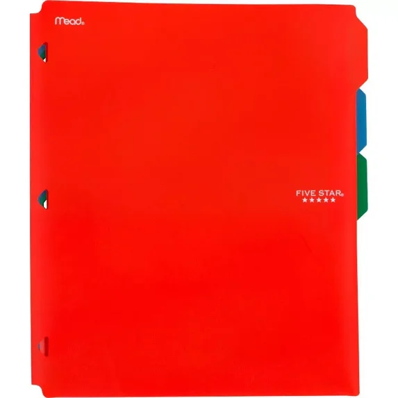 Five Star 3pk 2-Pocket File Dividers Red: Polypropylene Binder Dividers ...