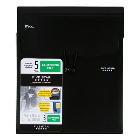 Five Star 5-Pkt Expanding File w Removable Files, Black - Walmart.com