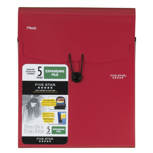 Five Star 5-Pkt Expanding File w Removable Files, Red - Walmart.com
