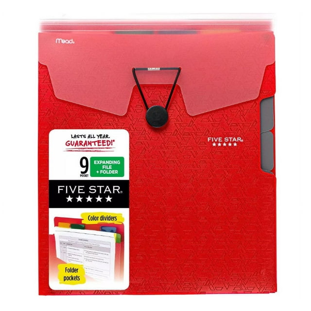 Five Star 9-Pocket Expanding File Folder Fire Red - Walmart Business ...