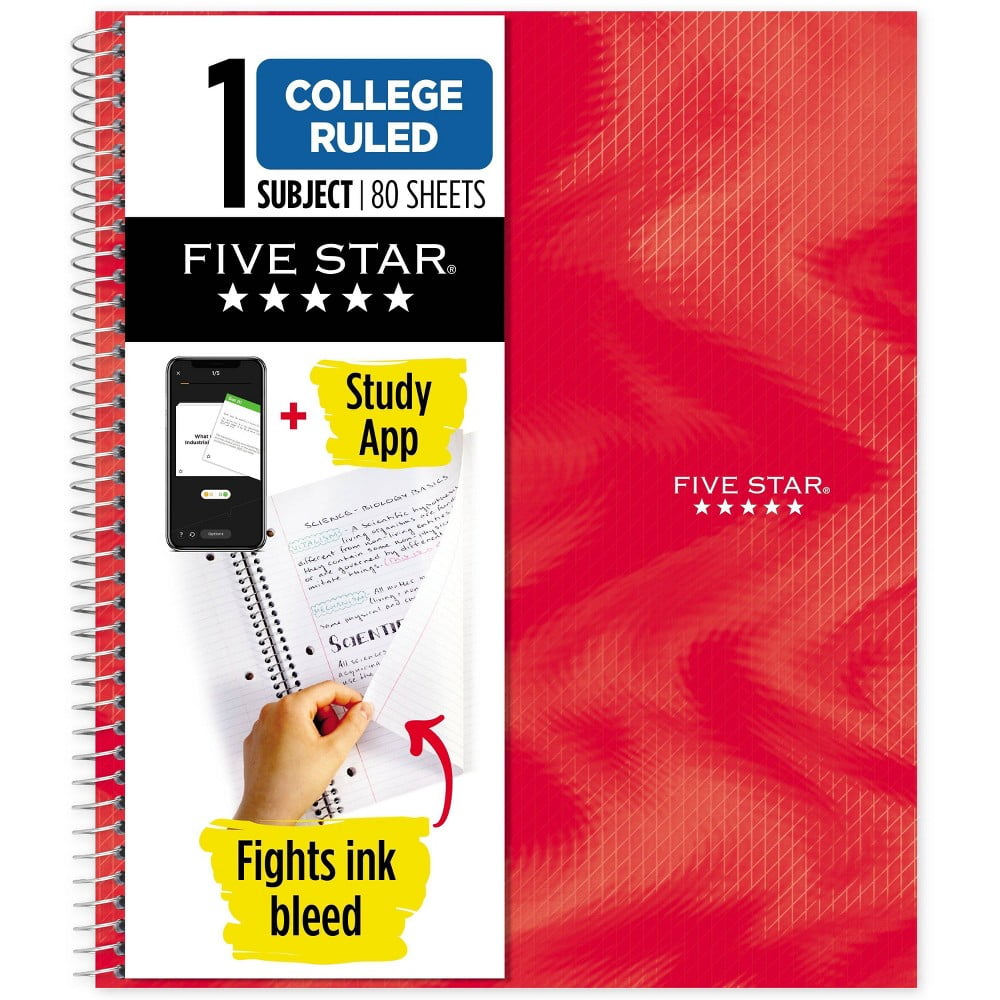 Five Star Active 1 Subject 80ct College Ruled Notebook Red - Walmart.com