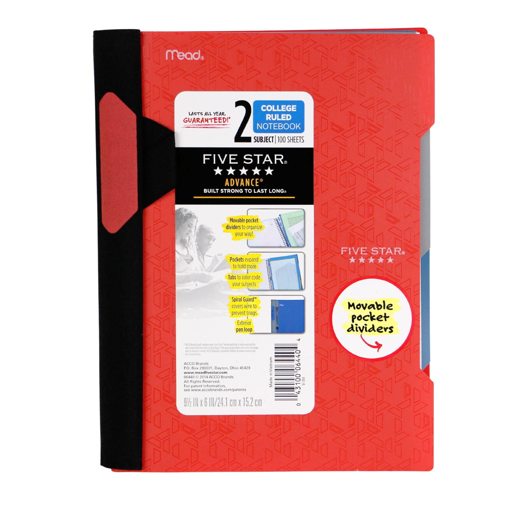 Five Star Advance Small 2-Subject Spiral Guard Notebook [College Ruled ...