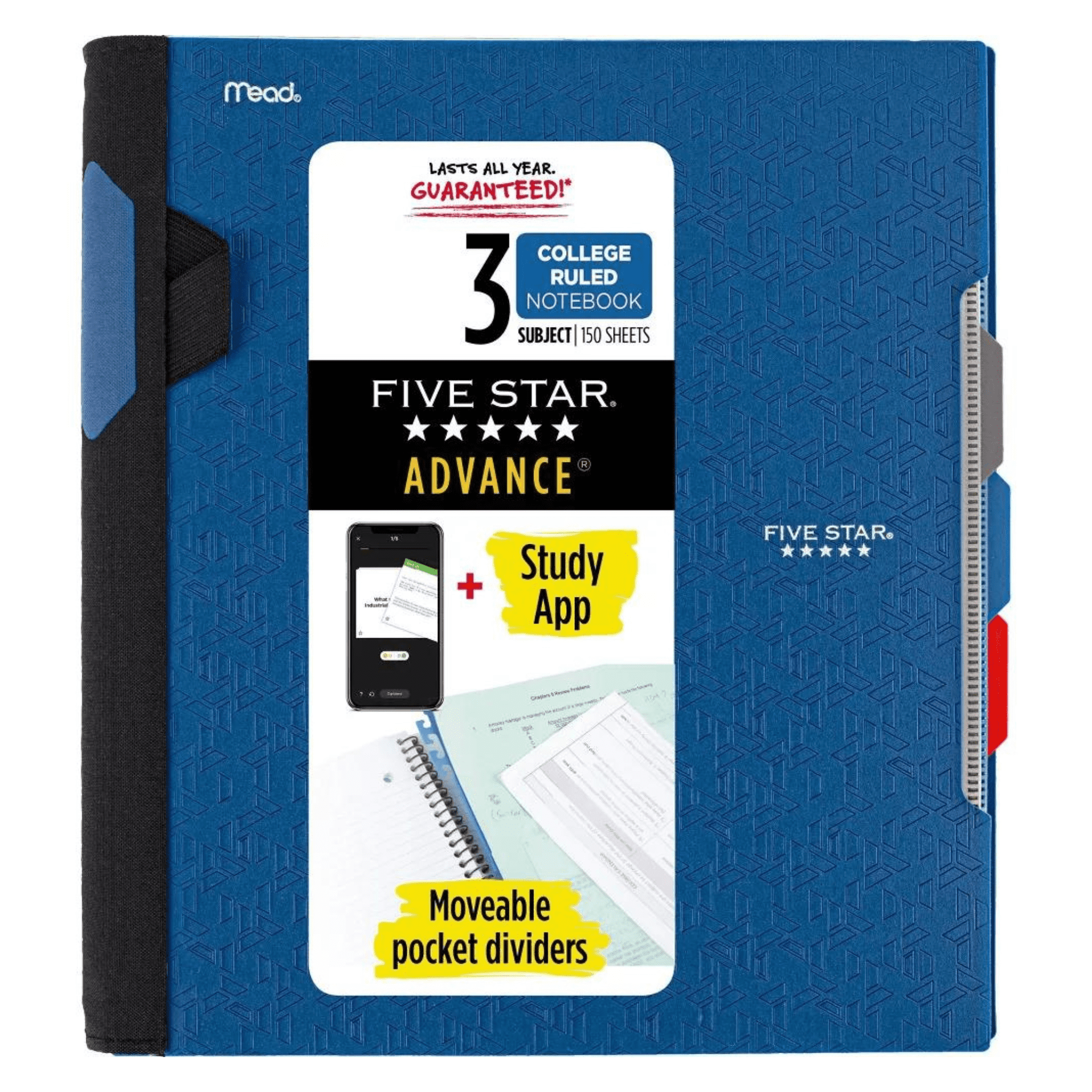 Five Star Advance 3-Subject Spiral Guard Notebook [College Ruled]: 8-1/ ...