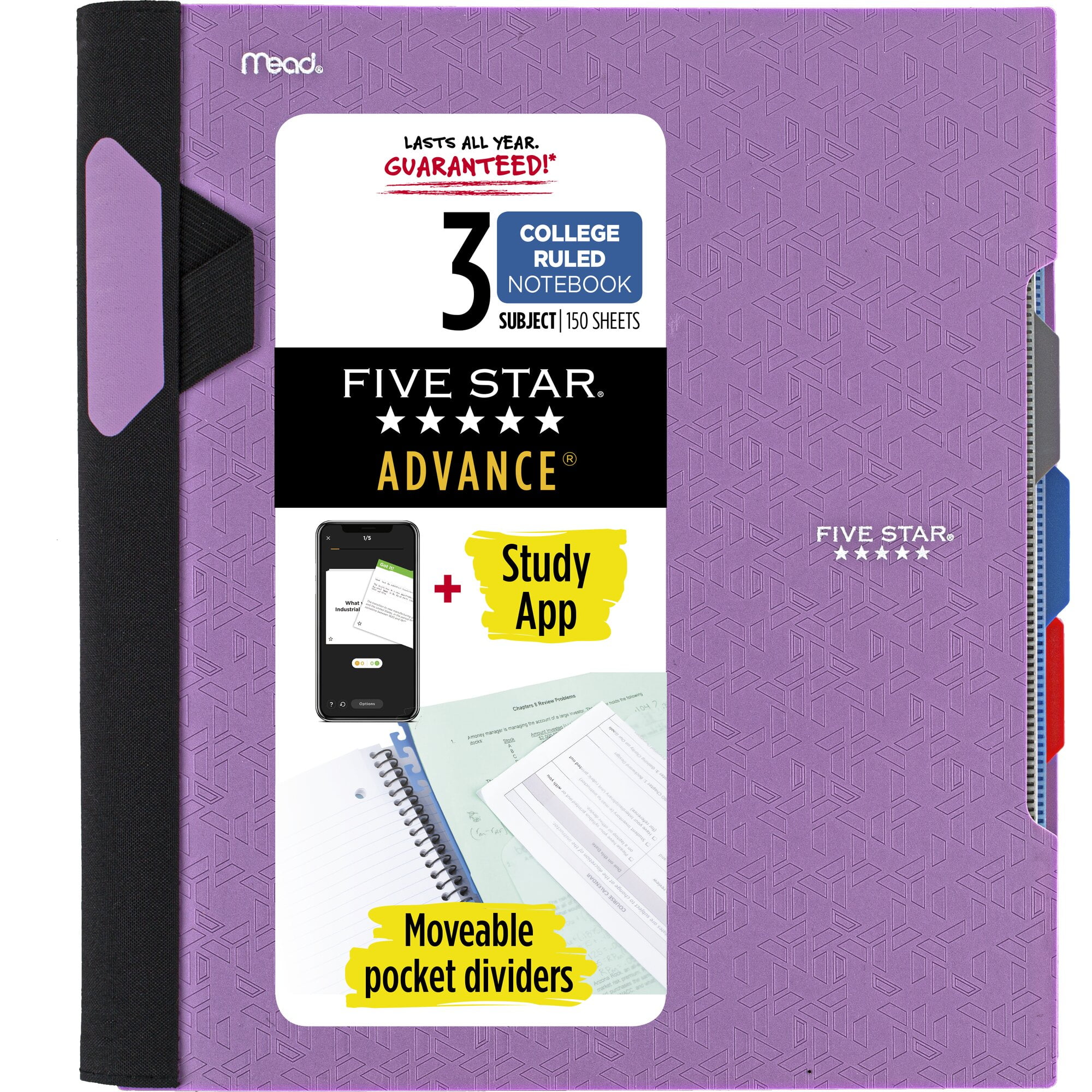Five Star Advance Spiral Notebook Plus Study App 3 Subject College ...