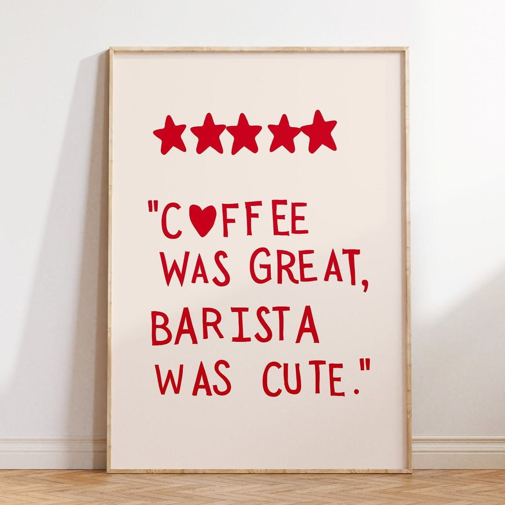 Five Star Coffee Review Print Red Kitchen Decor Barista Was Cute Poster ...