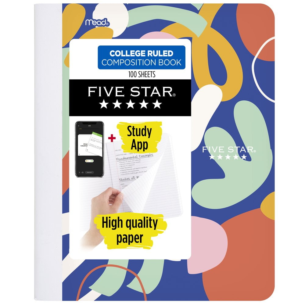 Five Star Composition Book Plus Study App, College Ruled, 100 Sheets, 7 ...