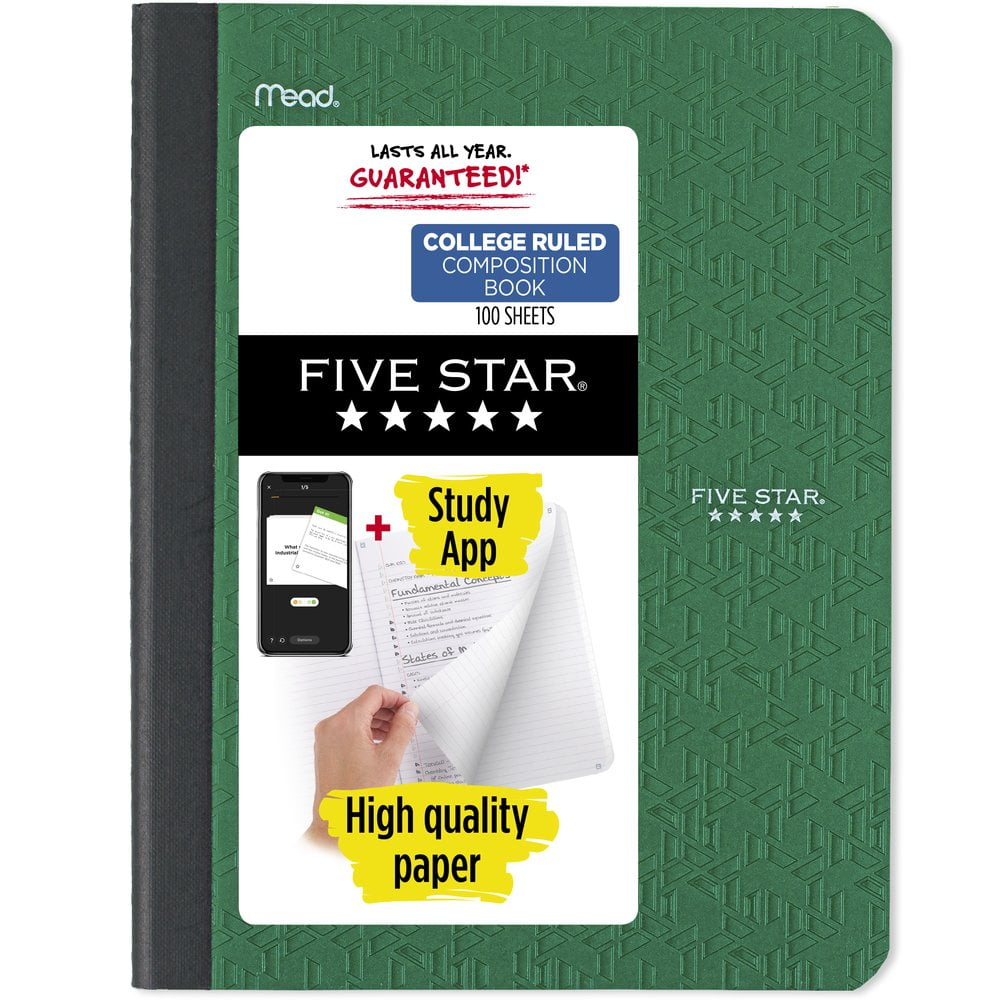 Five Star Composition Book Plus Study App, College Ruled, 100 Sheets ...