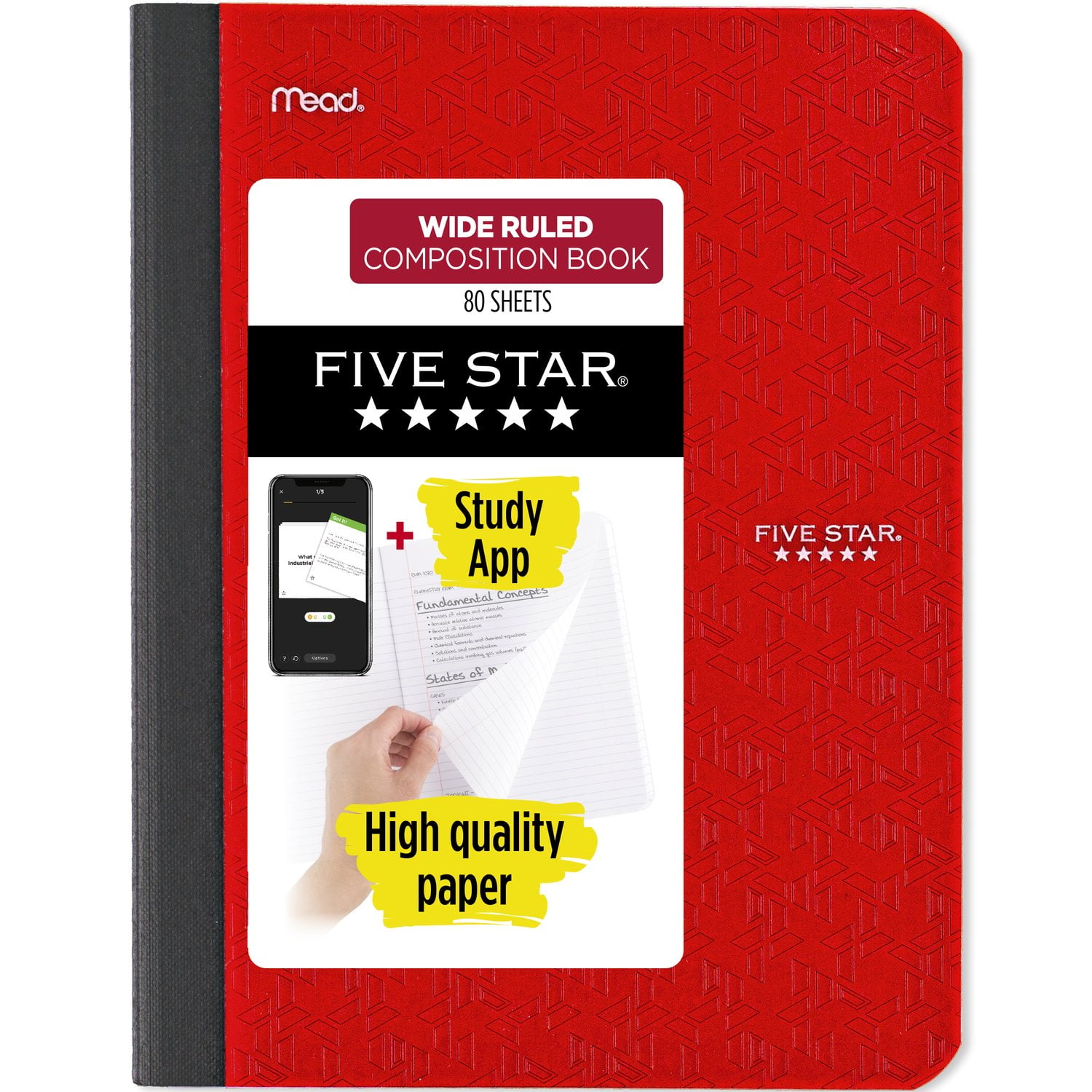 Five Star Composition Book Plus Study App, Wide Ruled, 7.5" x 9.75 ...