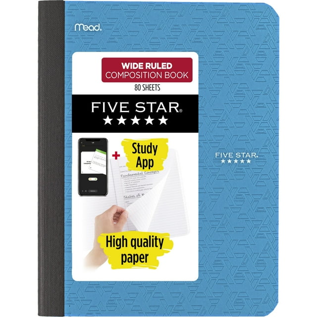 Five Star Composition Book Plus Study App, Wide Ruled, 80 Sheets, 7.5 ...