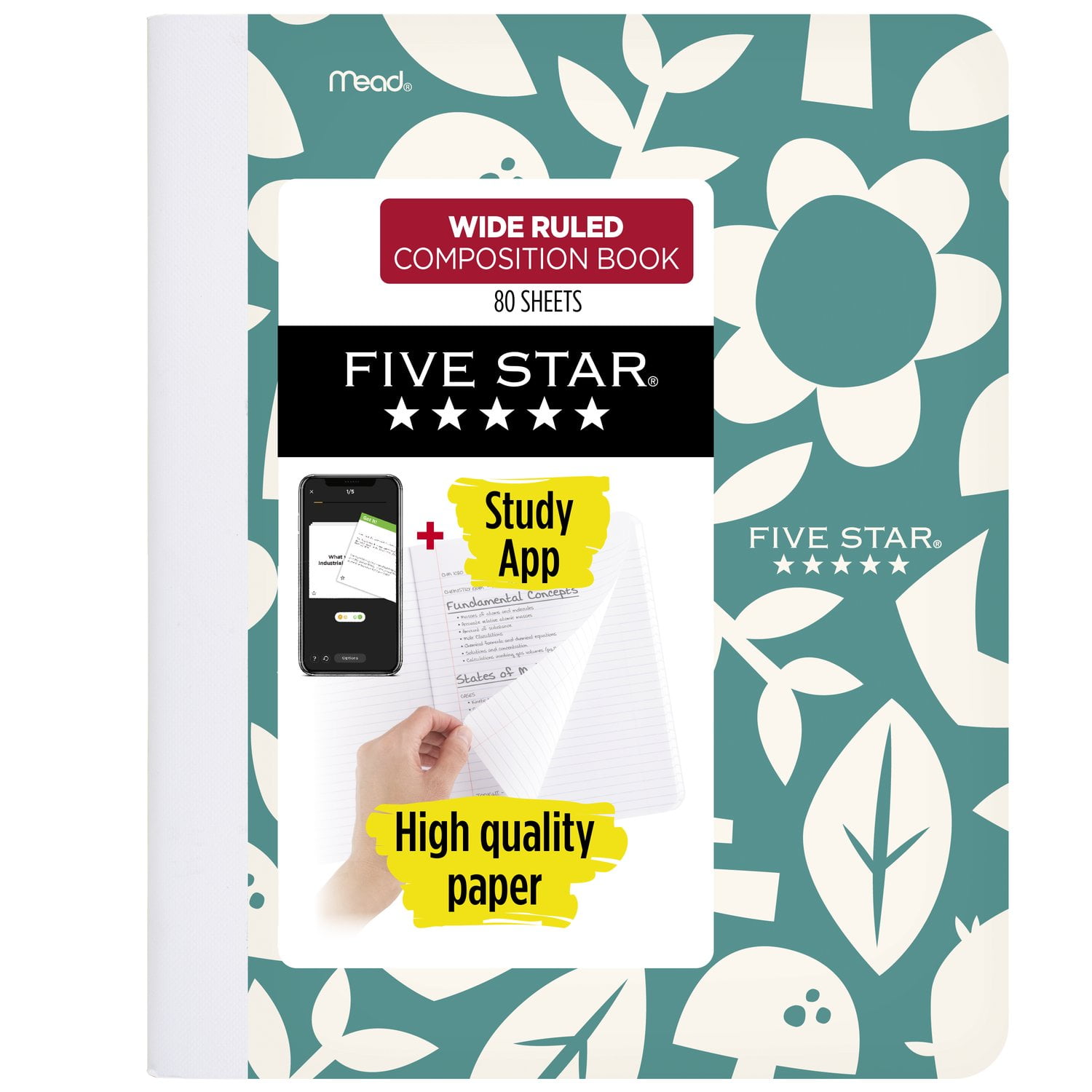 Five Star Composition Book Plus Study App, Wide Ruled, Nature Design ...