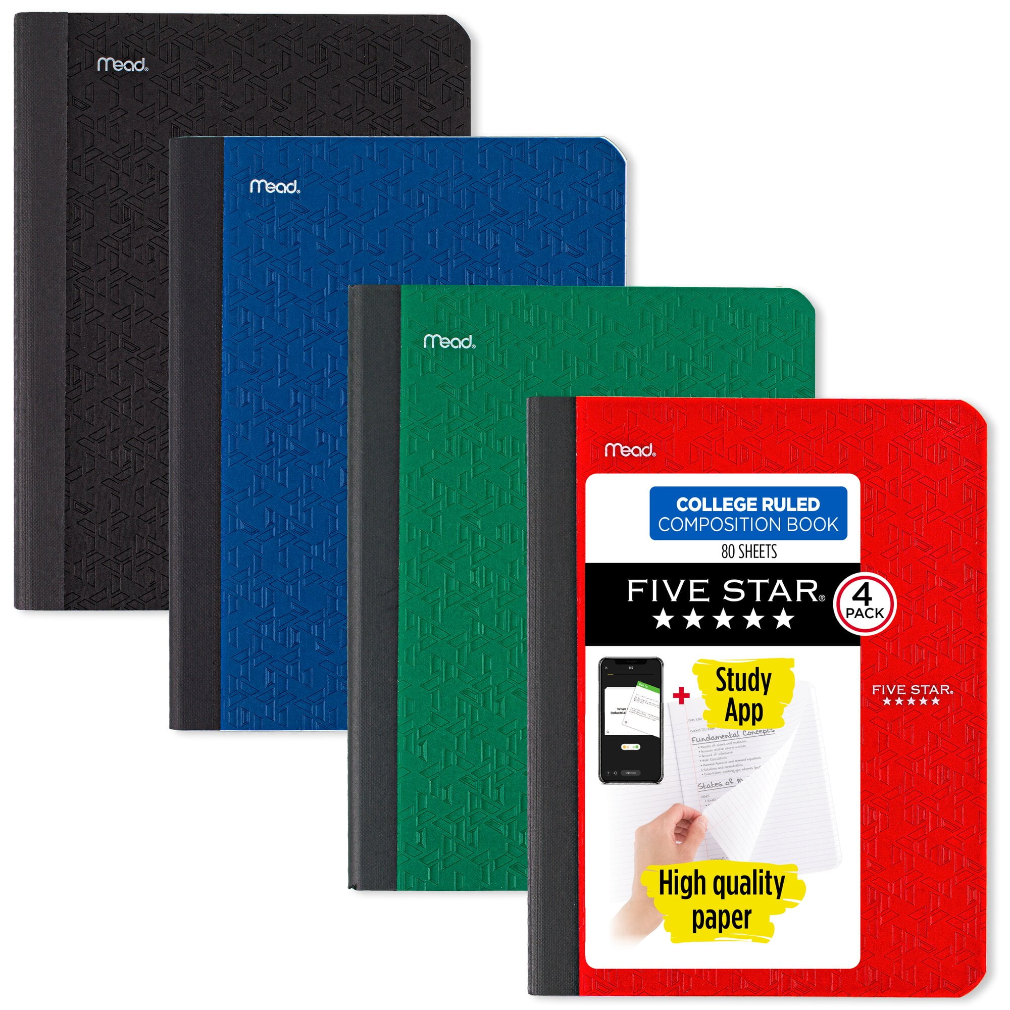 Five Star Composition Book + Study App, College Ruled, 7.5" x 9.75", 80 ...