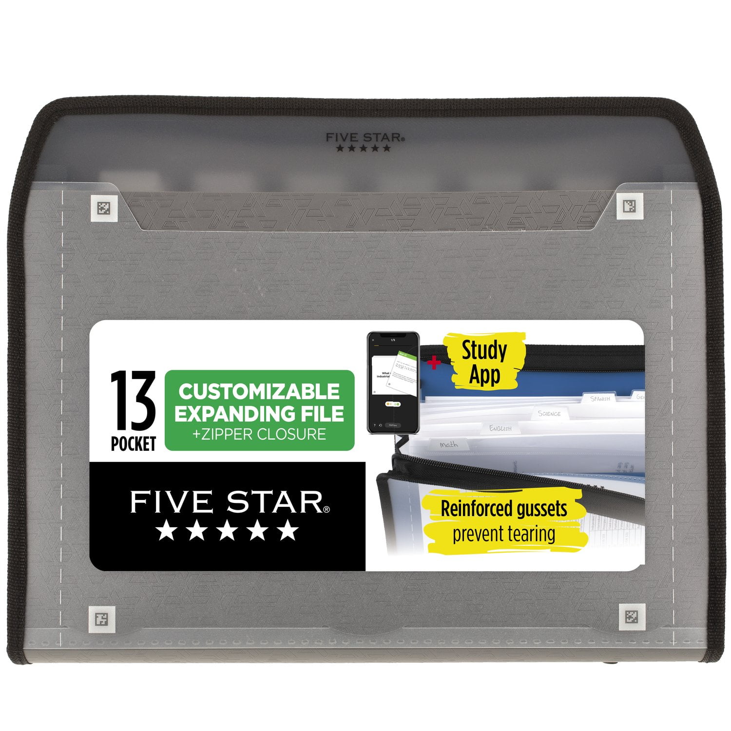 Five Star 13-Pocket Customizable Expanding File Plus Study App, 8 1/2 ...