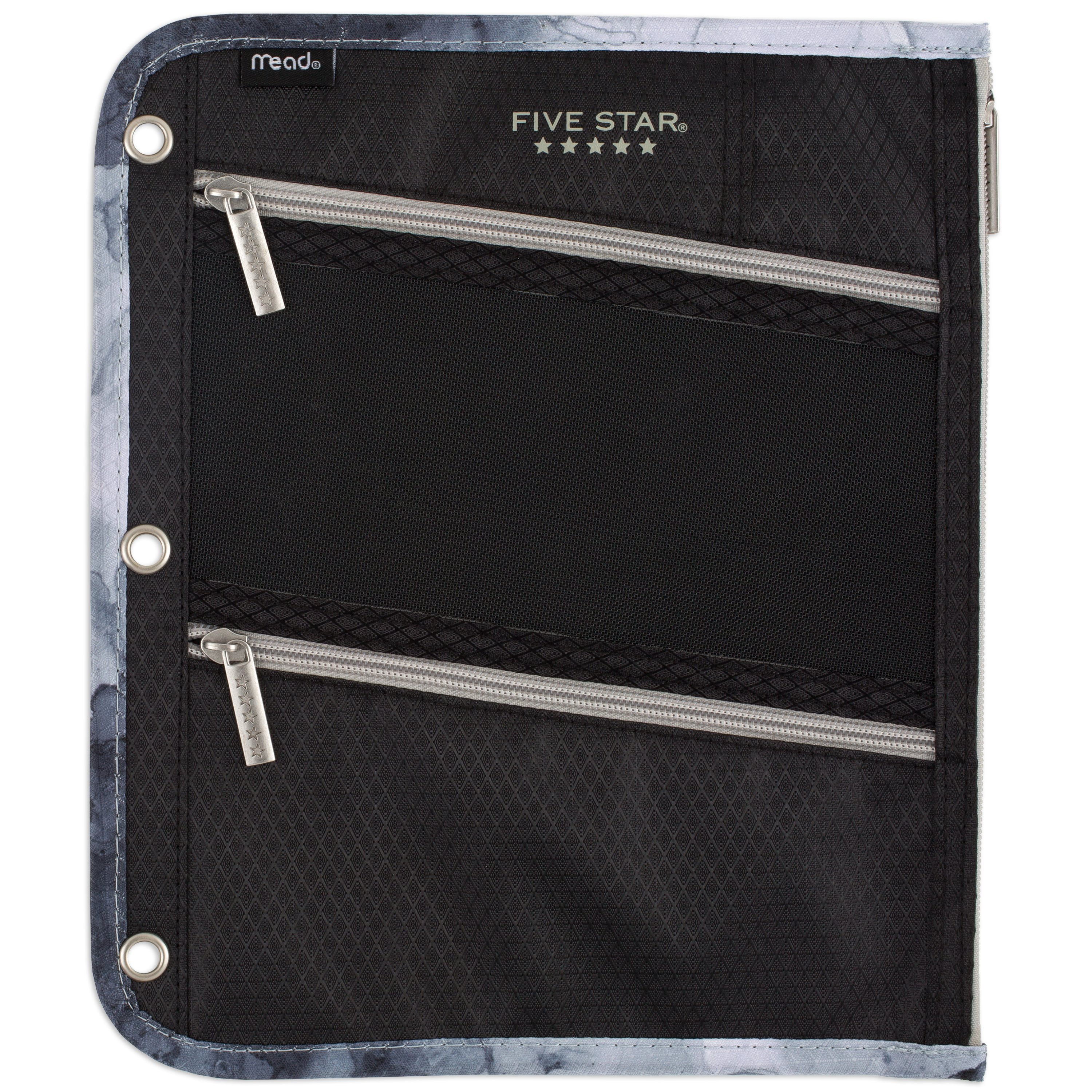 Five Star Flat Zipper Pencil Pouch, 11" x 9", Black/Gray (500001QG0-WMT ...