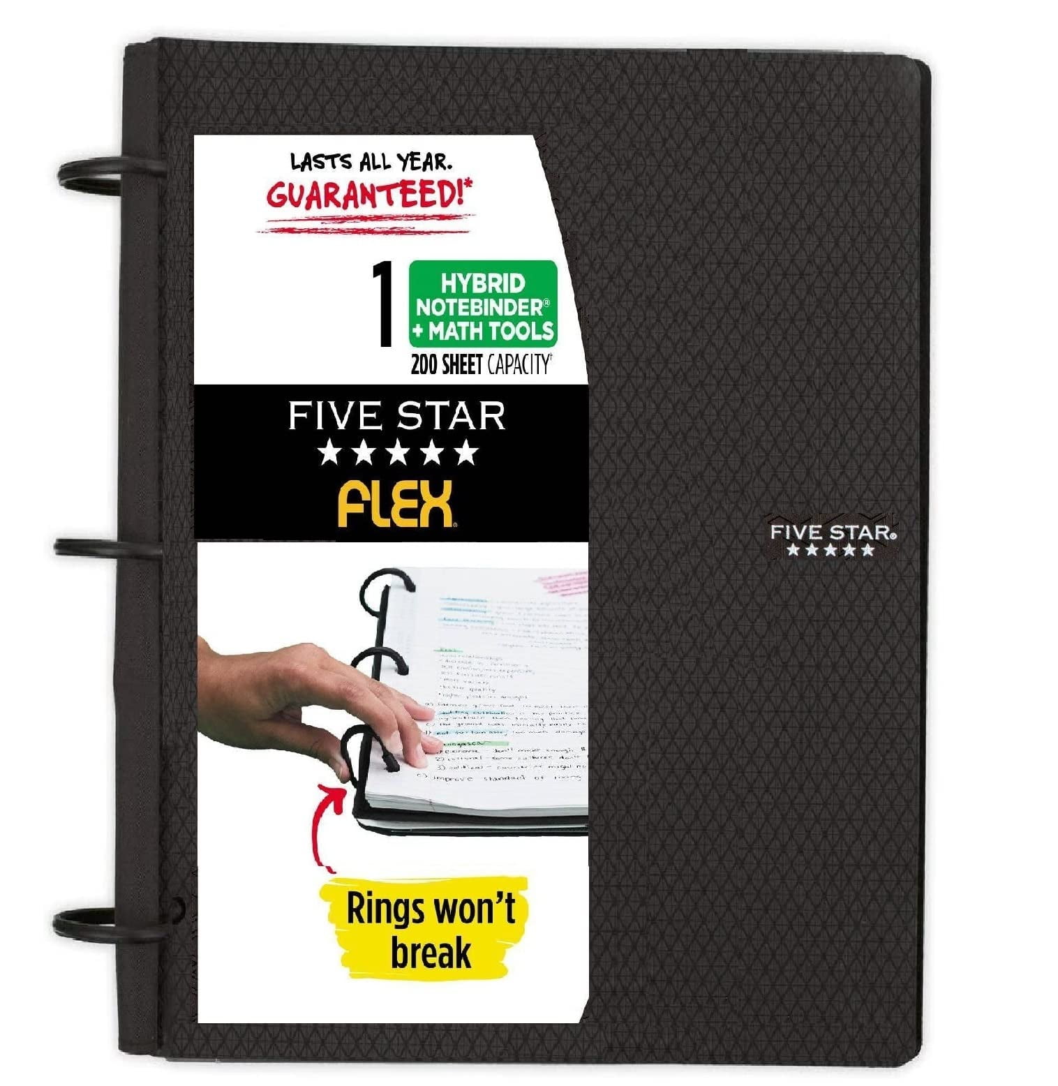 Five Star Flex Quad Rule 1" Notebinder with Ruler and Protractor, Black ...