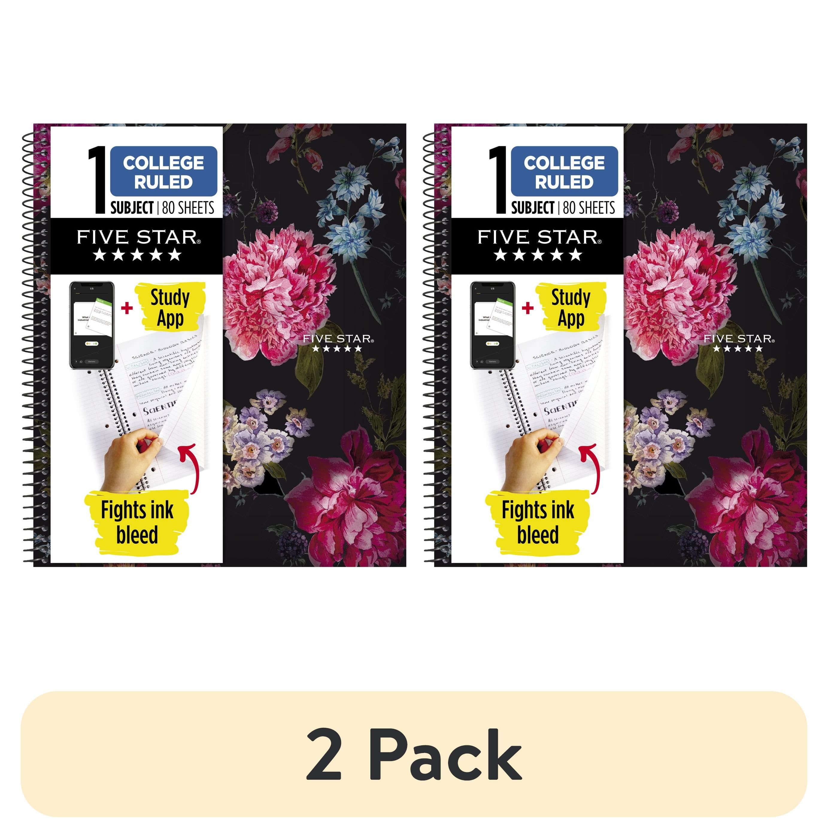 (2 pack) Five Star Flowers Notebook Plus Study App, 1 Subject, College ...