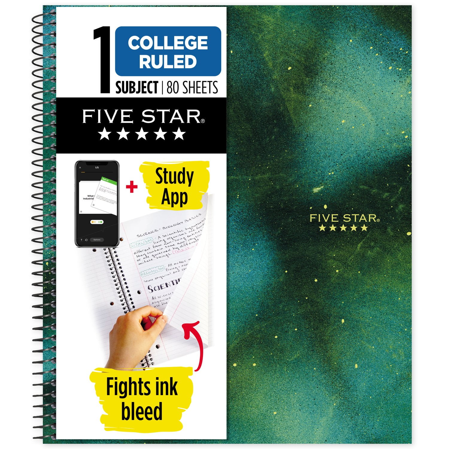 Five Star Green Borealis Notebook Plus Study App, 1 Subject, College ...